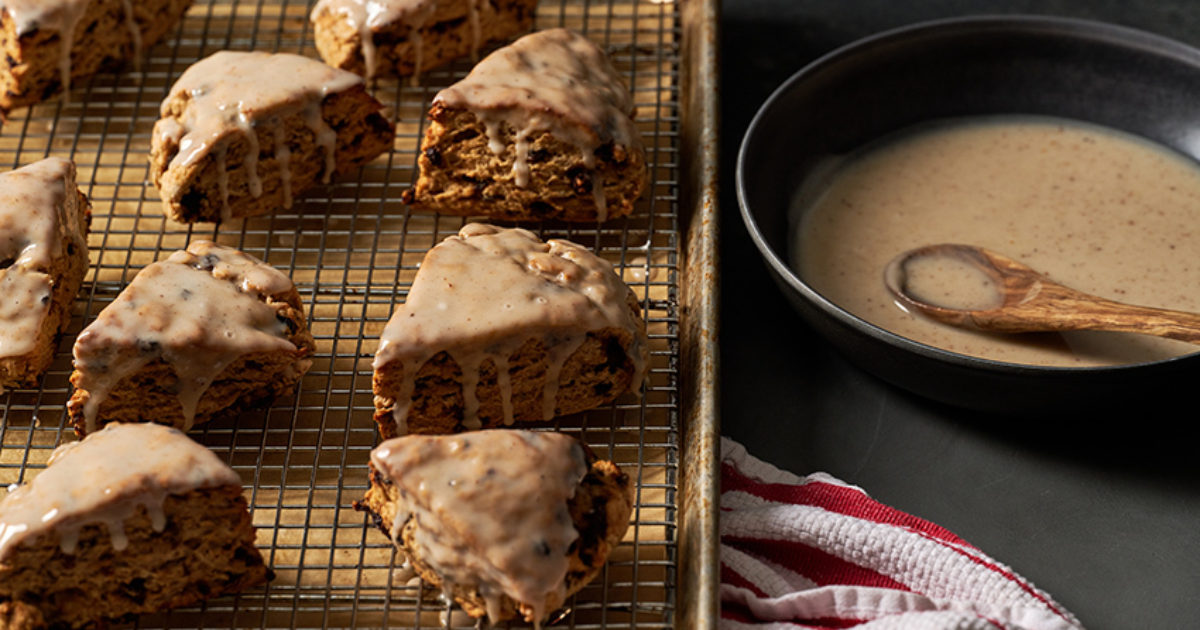 Edible Madison | Brandied Currant Vegan Scones with “Eggnog” Glaze